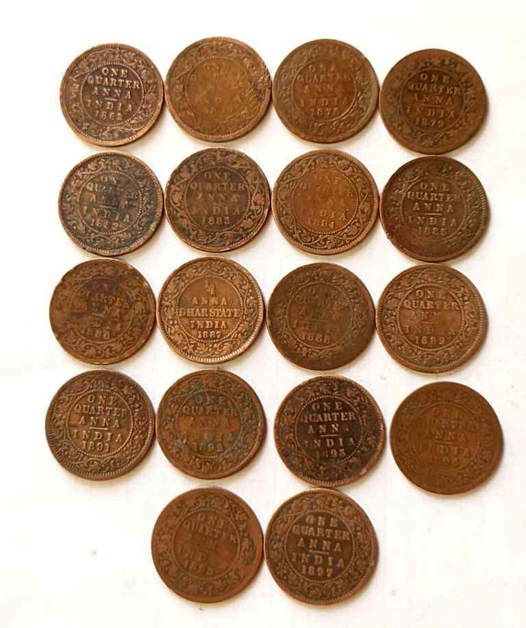 British India Set of 18 pieces of 18 different year Victoria empress ...