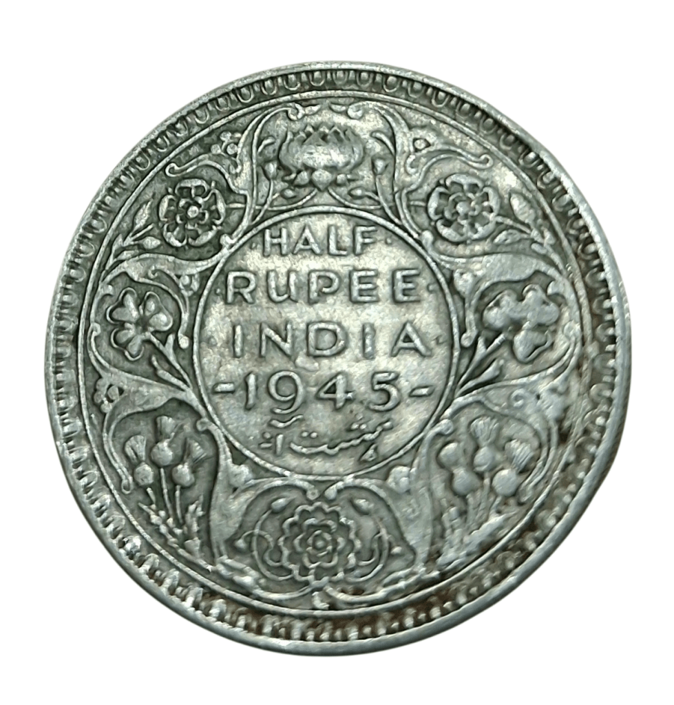 British India Silver 1/2 HALF RUPEE Year 1945 (L) LAHORE Mint King ...