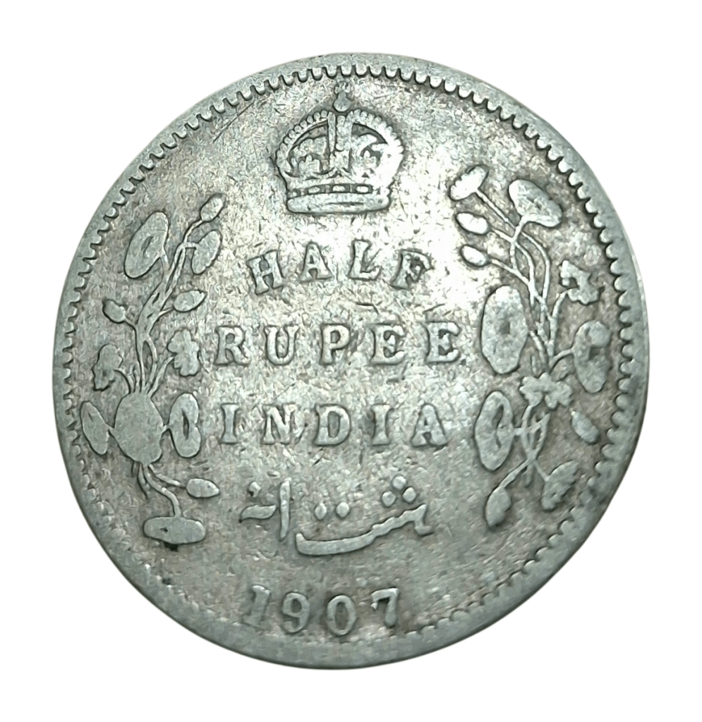 British India Silver 1/2 HALF RUPEE Year 1907 King EDWARD-VII **SCARE ...