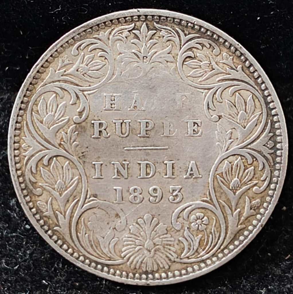 1893 Rare Dates 1/2 Ruppes Silver Coin British India Victoria Coin # I ...