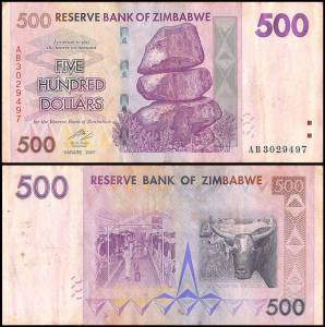 Zimbabwe 500 Dollars World Banknote 2007 P70 Used Condition Unique and ...