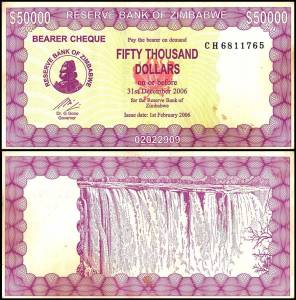 Zimbabwe 50000 Dollars World Banknote Bearer Cheque 2003 P23 Used ...